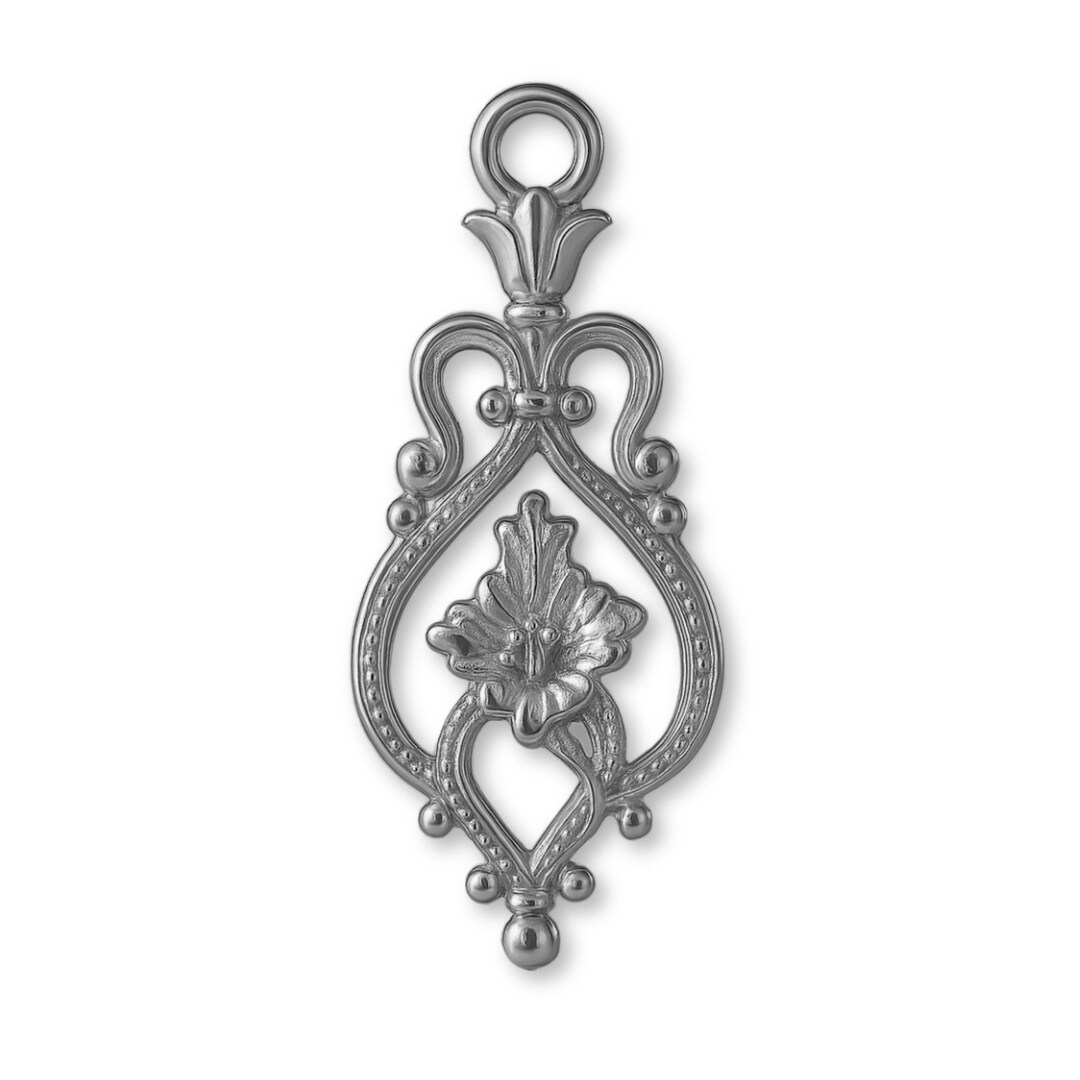Solid 950 Platinum Floral Filigree Crest Charm - Objects & Trinket ...