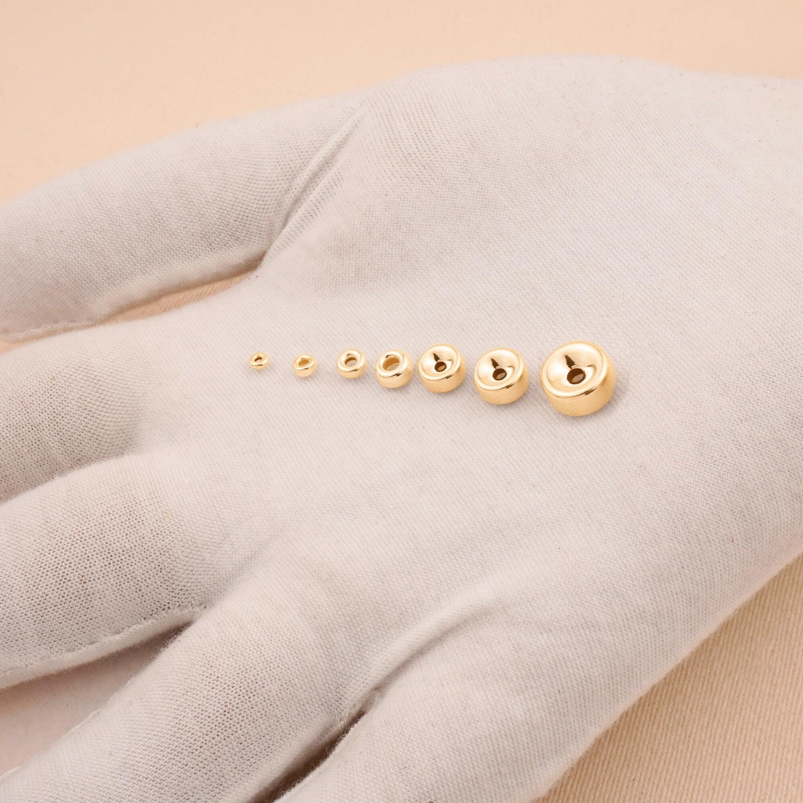 14k Solid Gold Roundel Spacer Beads - Smooth Round Seamless Gold Beads ...