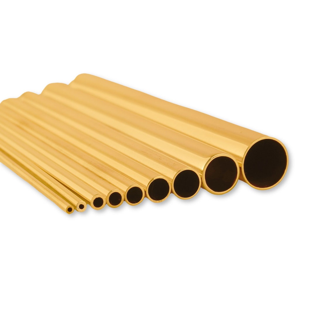 18k Solid Gold Round Tube - 750 Yellow Gold Tube, Real Gold Straight ...