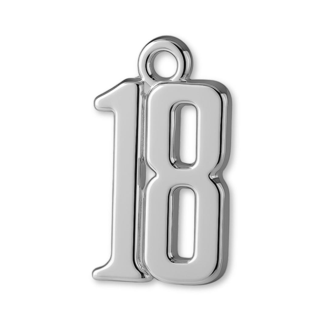 Solid 9ct White Gold 18 Monogram Charm - Celebration Charms - 9k / 375 ...