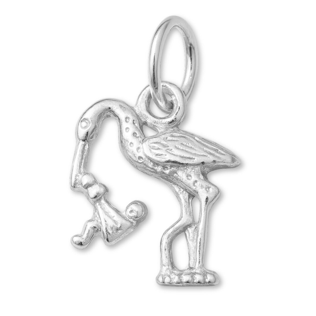 Solid 999 Pure Silver Stork and Baby Charm - Baby & Childhood Charms ...