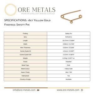 18k Solid Gold Safety Pin - Wire Safety Pin W Loop - 750 Yellow Gold ...