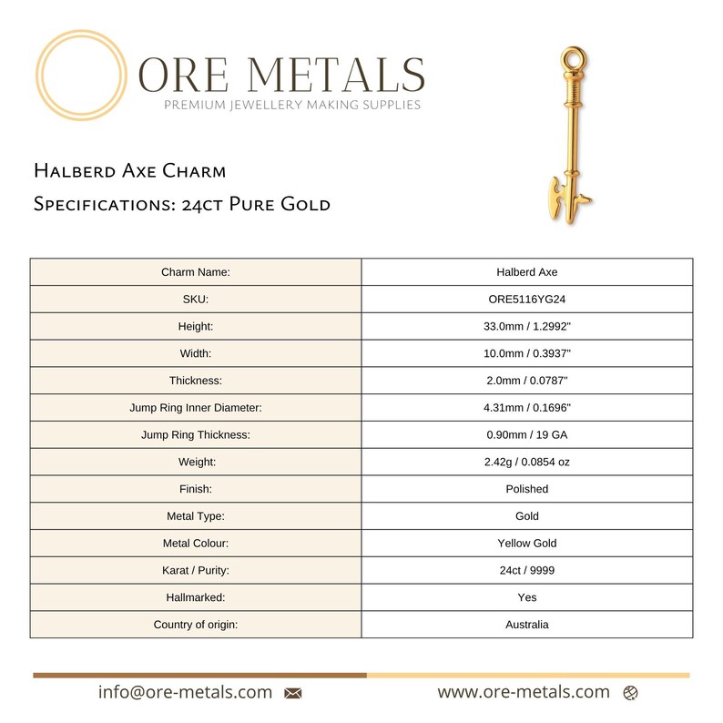 Solid 24ct Pure Gold Halberd Axe Charm - Objects & Trinket Charms ...