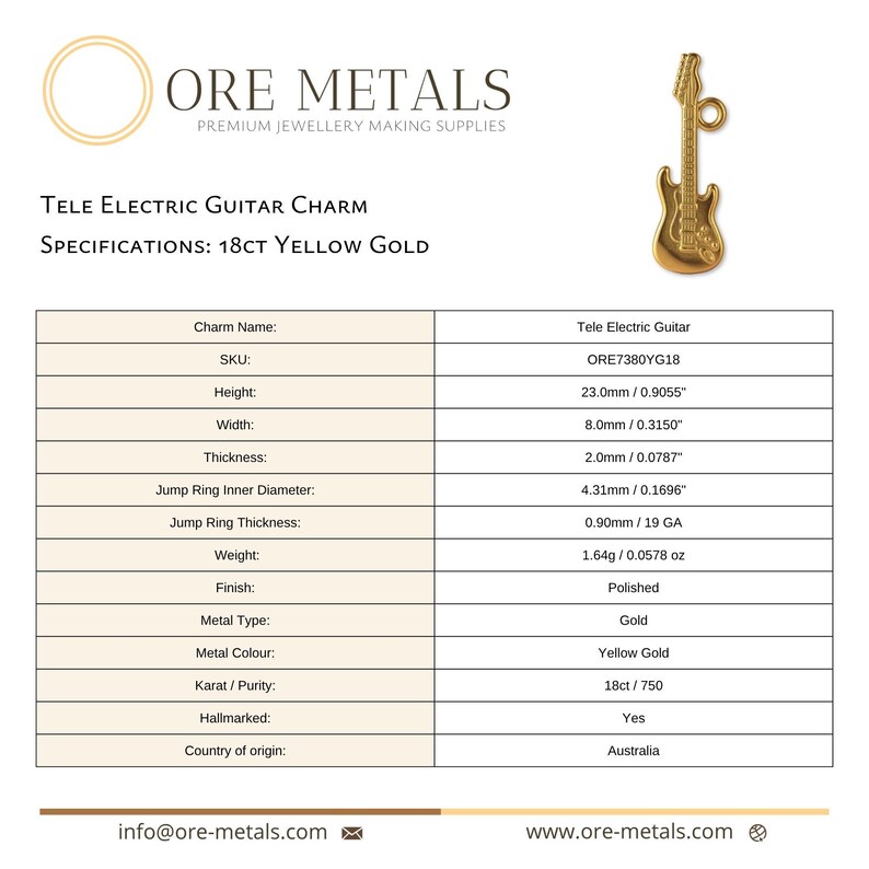Solid 18ct Yellow Gold Tele Electric Guitar Charm - Instrument Charms ...