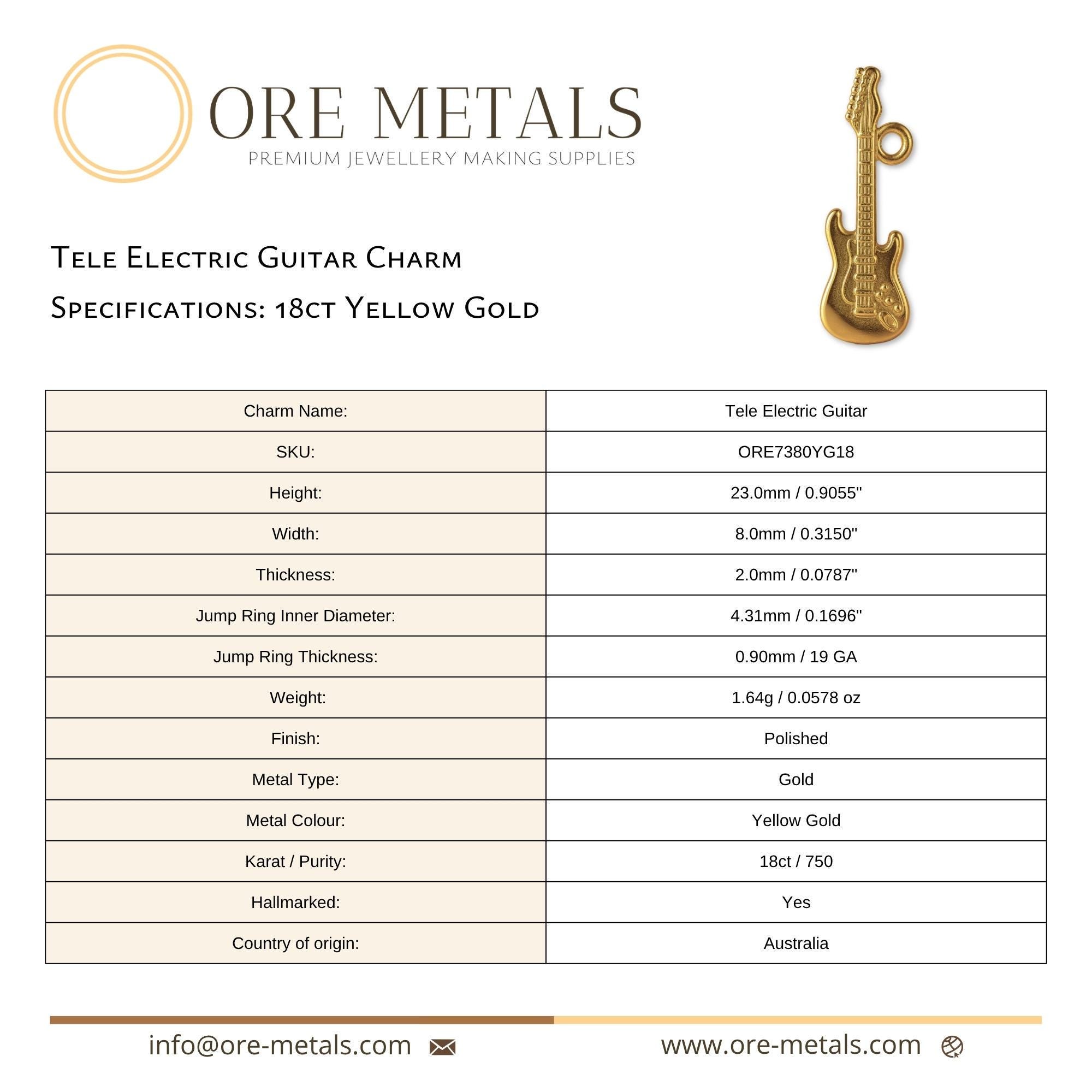 Solid 18ct Yellow Gold Tele Electric Guitar Charm - Instrument Charms ...