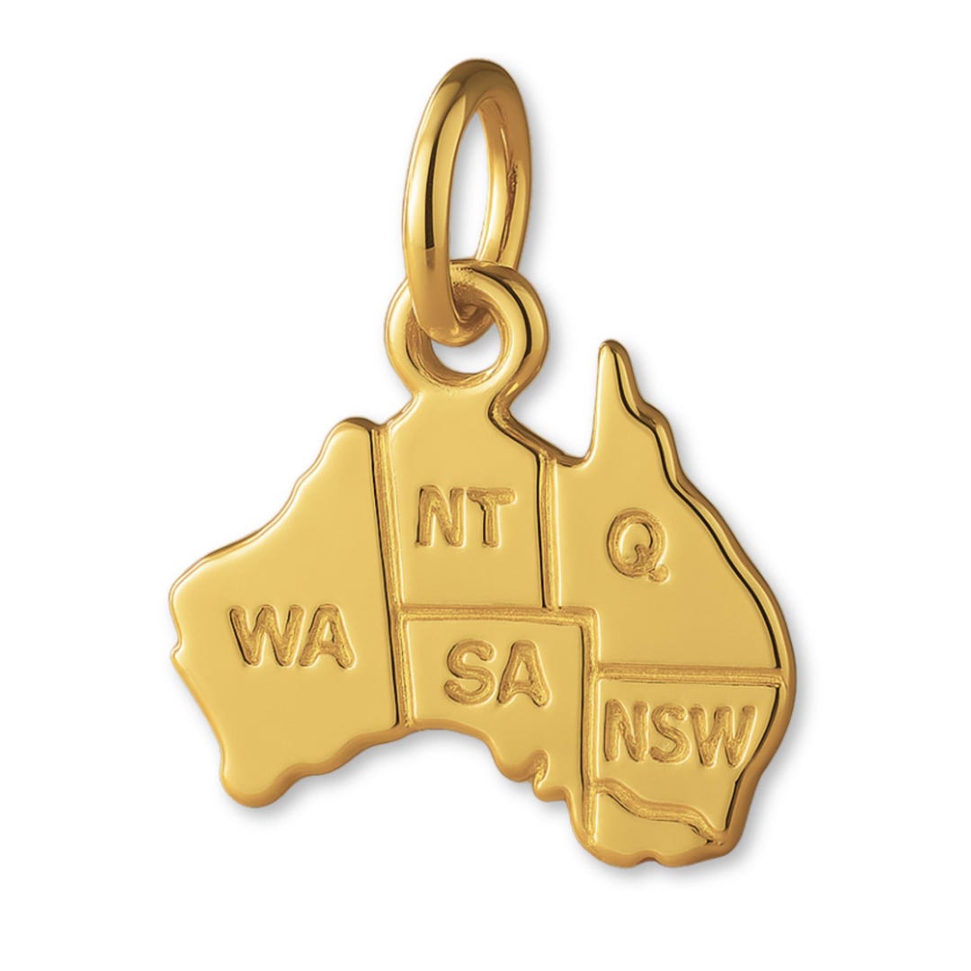 Solid 18ct Yellow Gold Australia States Charm - Travel and Adventure ...
