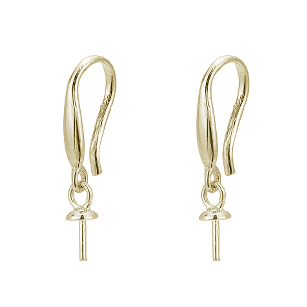 18K Solid Gold Earring Hooks W/ Swinging Cup and Peg for Half Drilled ...