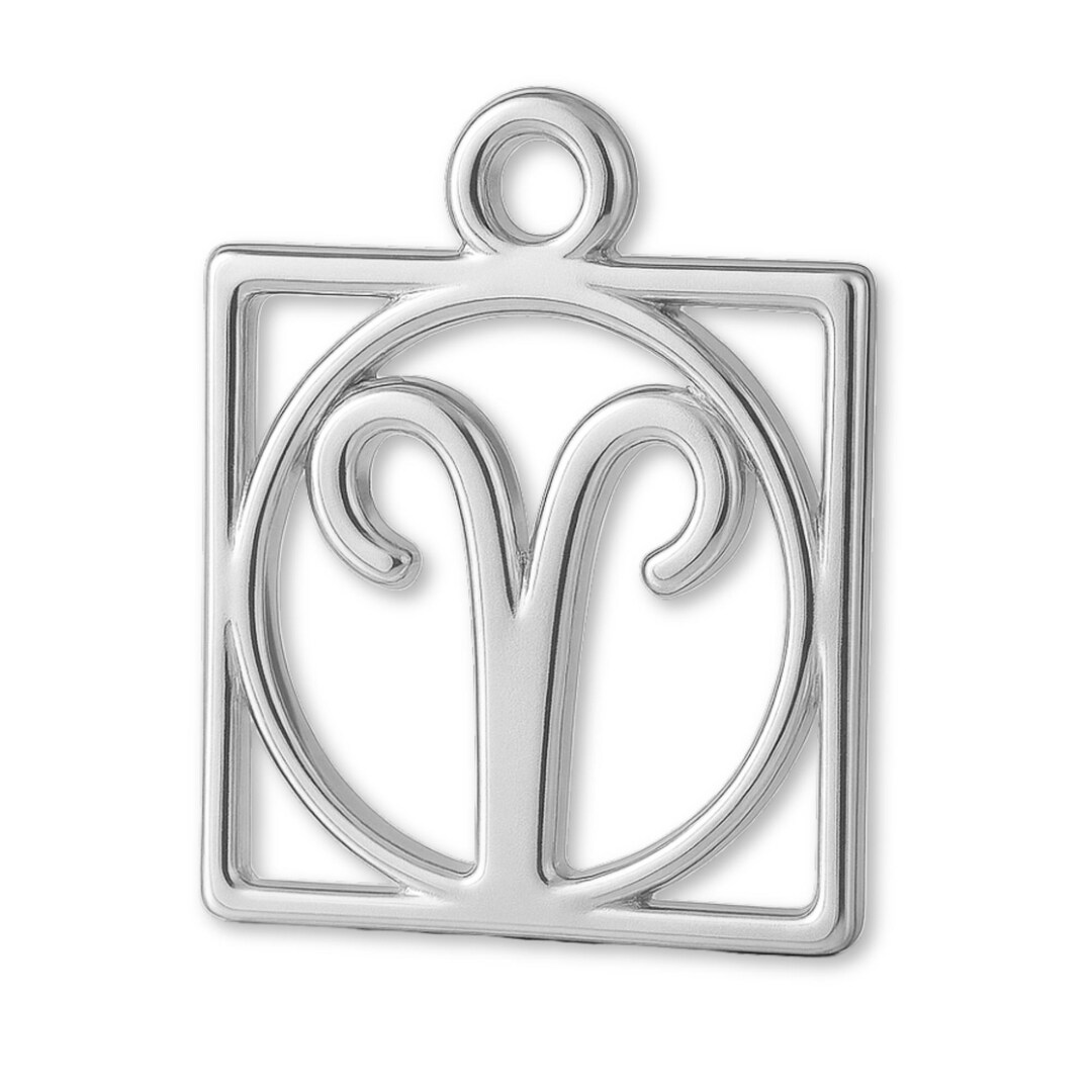 Solid 999 Pure Silver Aries Zodiac Square Charm - Astrology Charms ...