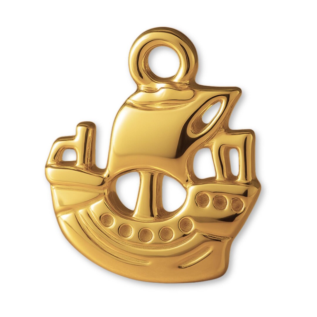 Solid 18ct Yellow Gold Pirate Ship Charm - Transport & Vehicle Charms ...