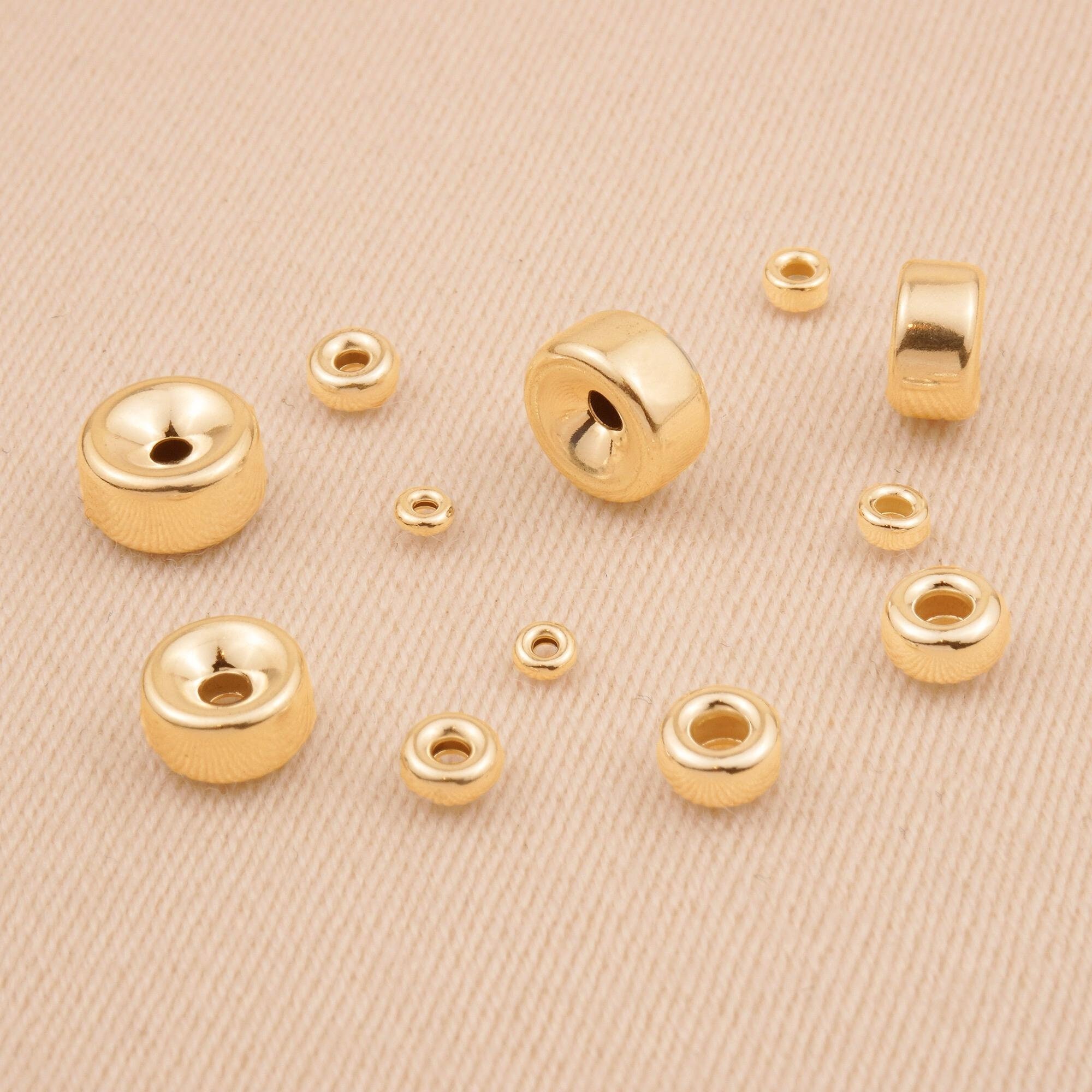 14k Solid Gold Roundel Spacer Beads - Smooth Round Seamless Gold Beads ...