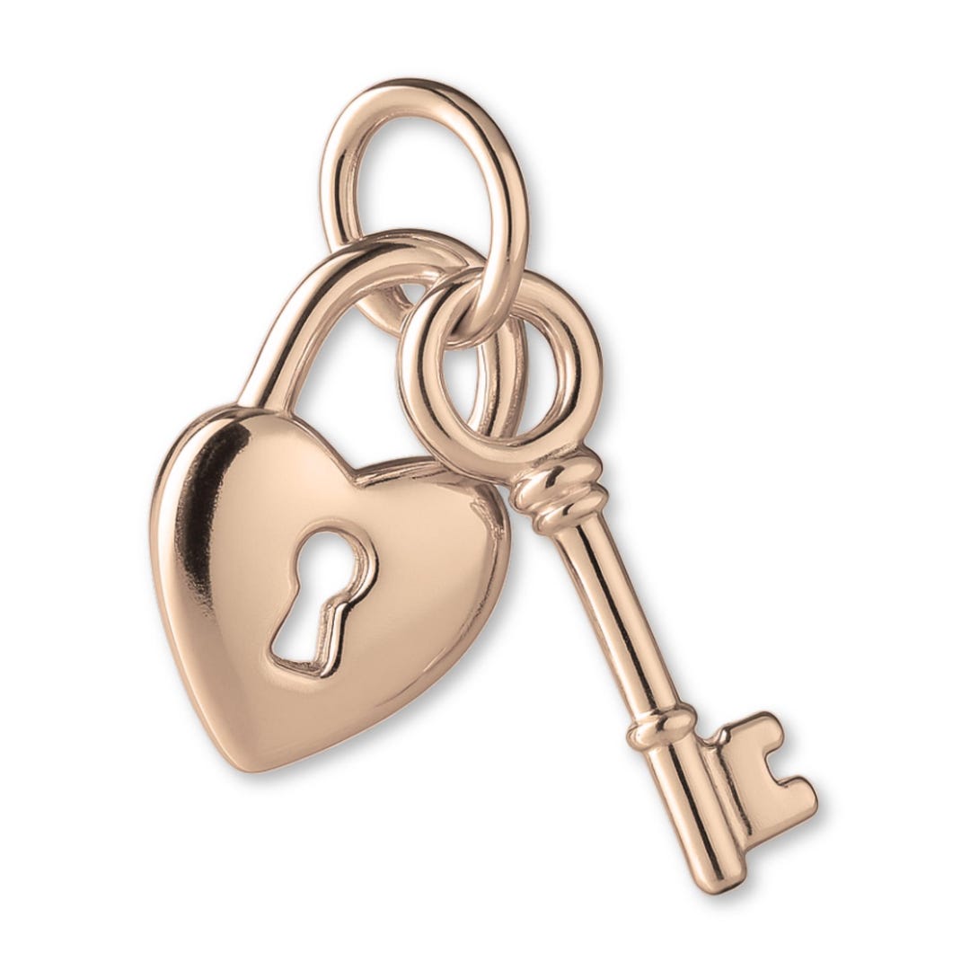 Solid 18ct Rose Gold Heart Lock and Key Charm - Love Charms - 18k ...
