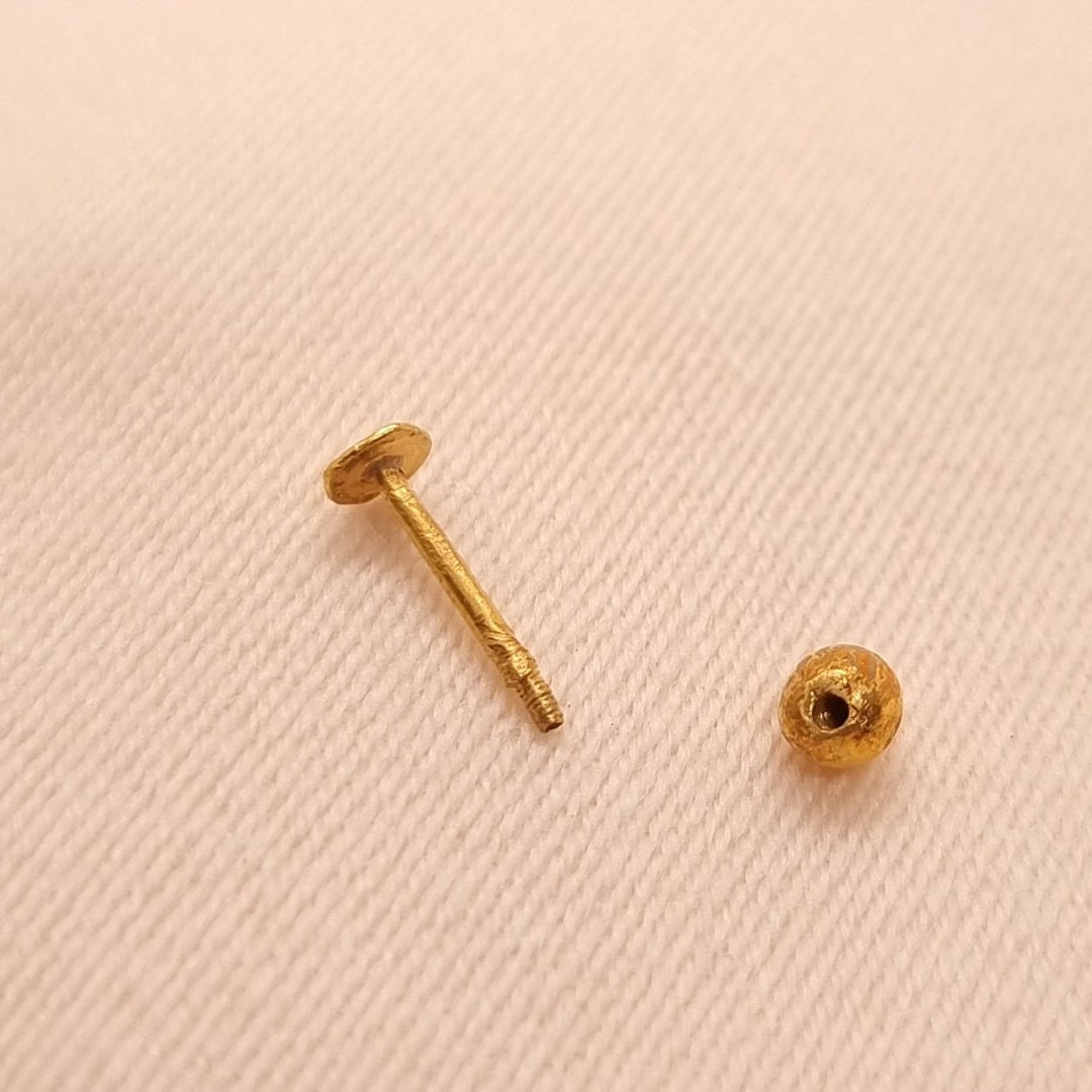 24k Solid Gold Screw Ball Flat Back Stud Earrings 9999 Pure Gold Tiny ...