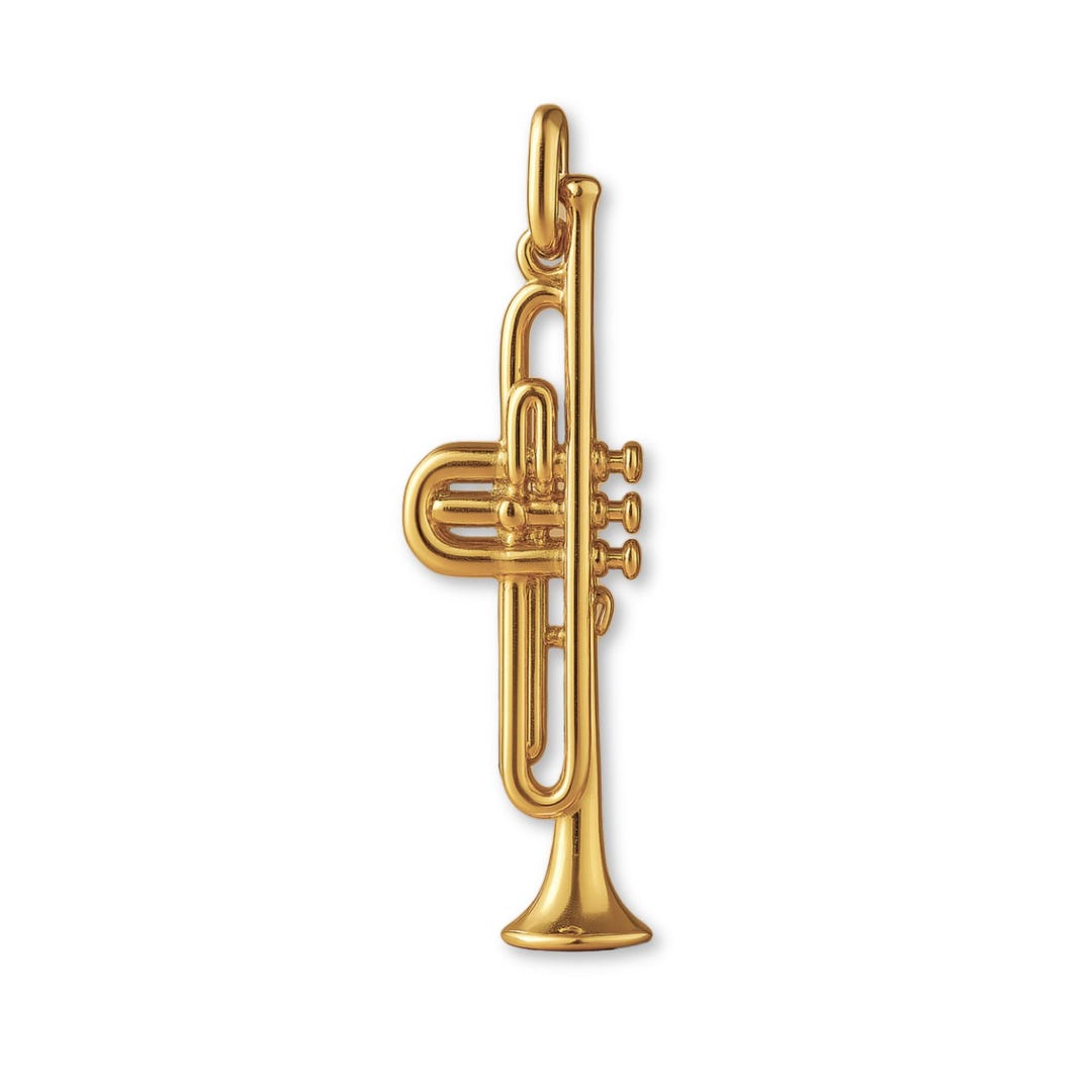 Solid 9ct Yellow Gold Tube Trumpet Charm - Instrument Charms - 9k / 375 ...