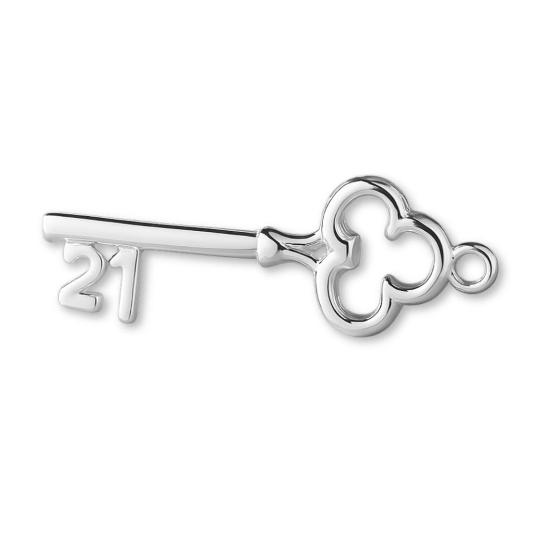 Solid 999 Pure Silver 21 Clover Key Charm - Celebration Charms - 999 ...