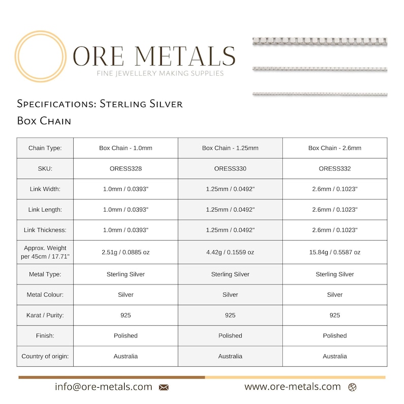 Sterling Silver Box Chain Extender - Custom Length Extension Chain for ...