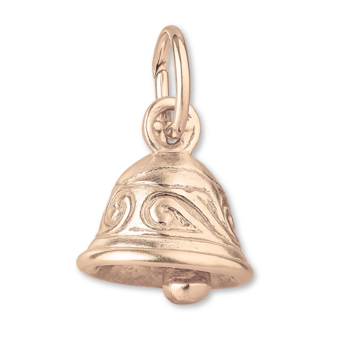 Solid 18ct Rose Gold Ornate Mini Bell Charm - Christmas Charms - 18k ...