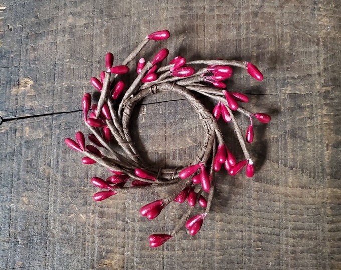 Burgundy Pip Berry Candle Ring, 1.5 Inch Candle Wreath, Primitive ...