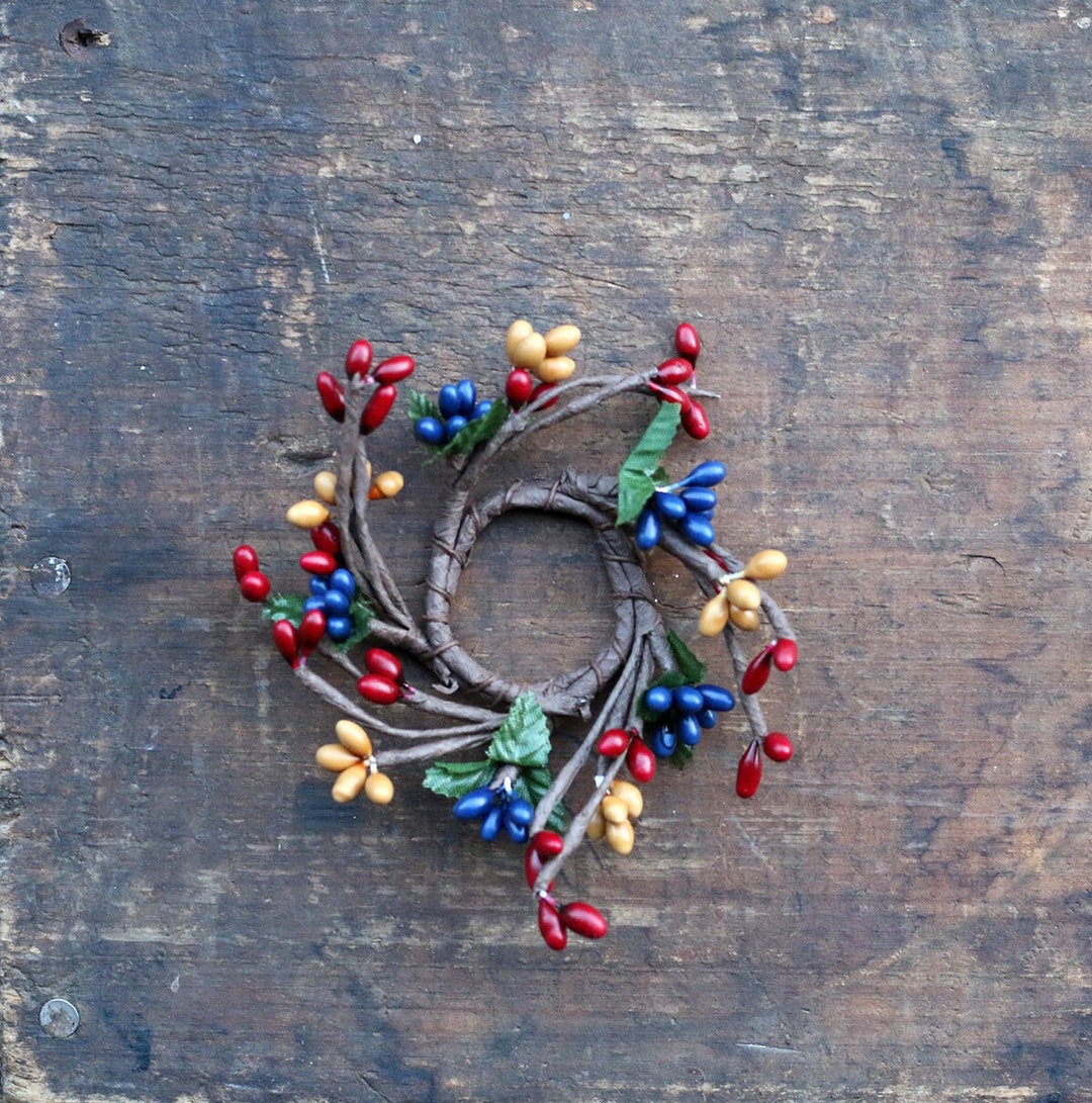 1 Inch Pip Berry Candle Rings set of 4, Burgundy Navy & Gold Taper ...