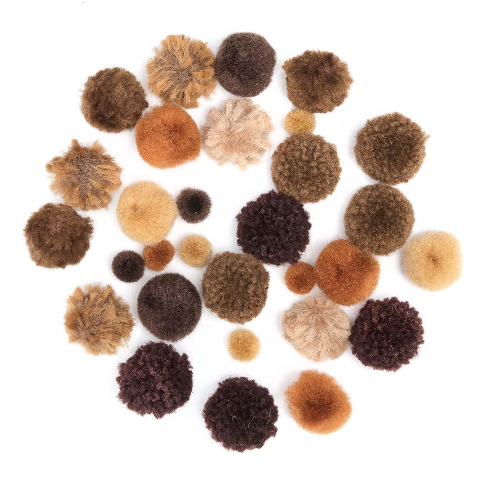 Brown Pom Poms, Set of 30 Assorted Yarn & Acrylic Pom Poms, 1/2 - 1 ...