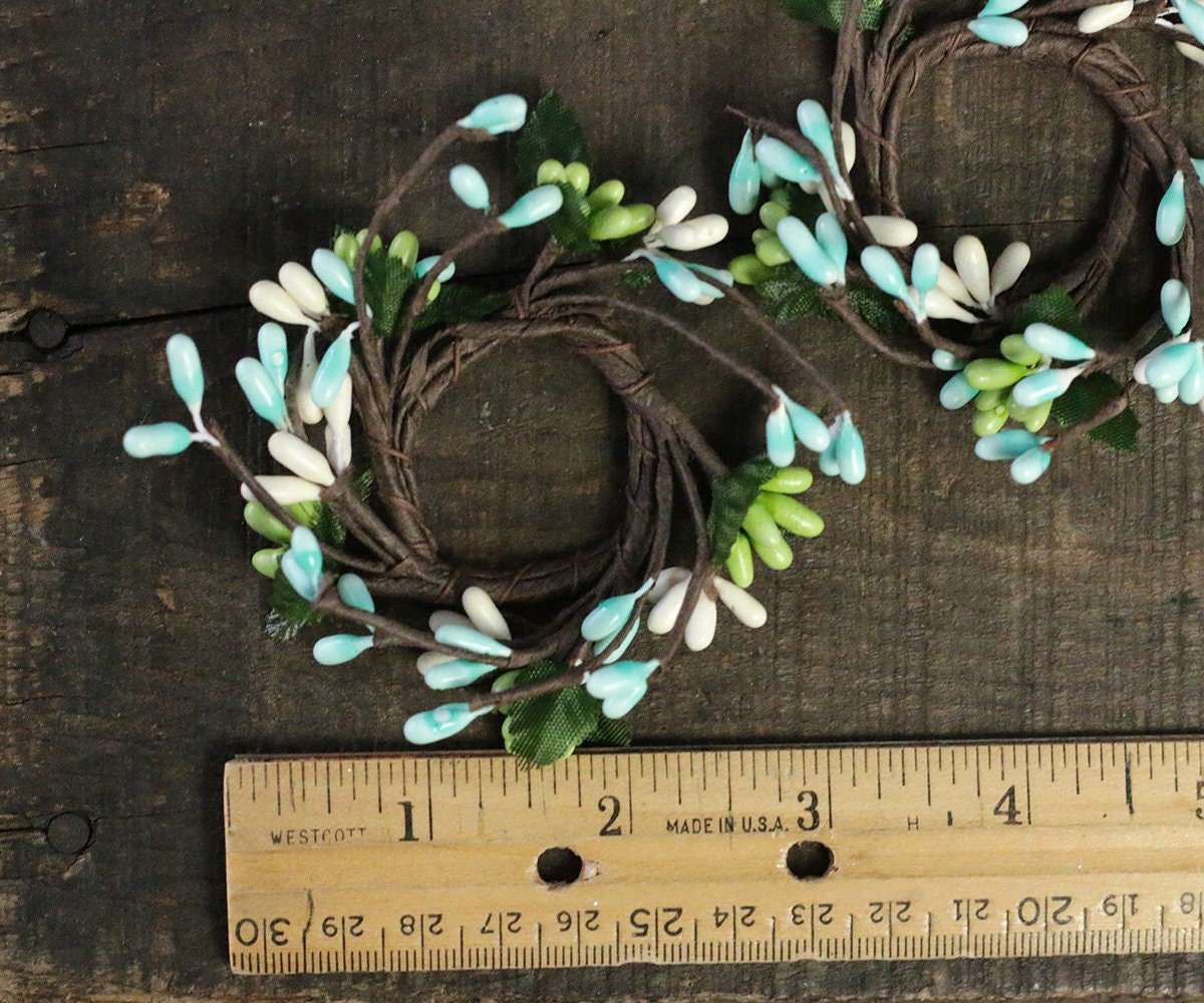 1 Inch Pip Berry Candle Rings set of 4 Mint Teal & Ivory - Etsy