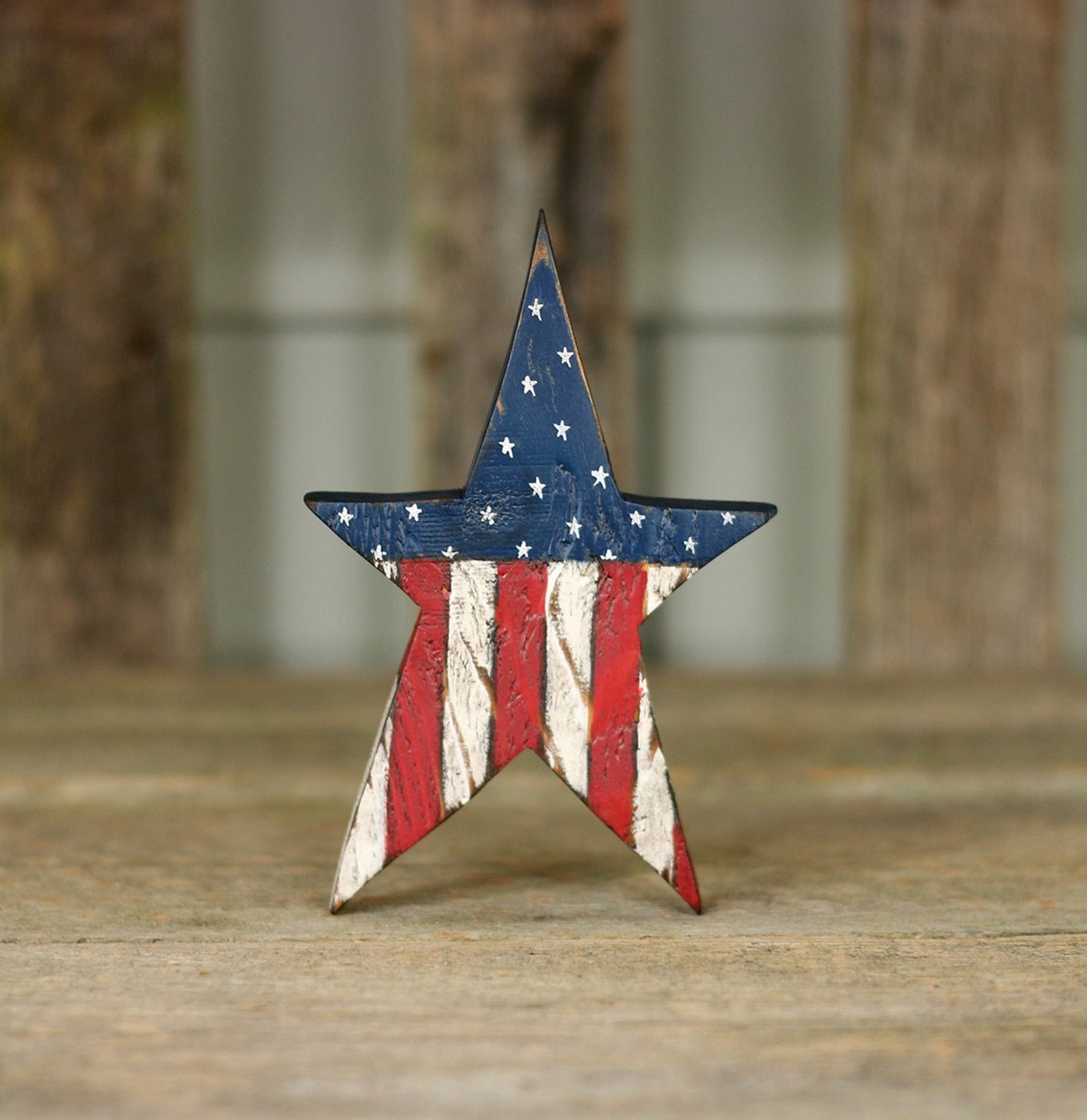 Patriotic Folk Art Star, Primitive Painted Star Sitter, Tiered Tray ...