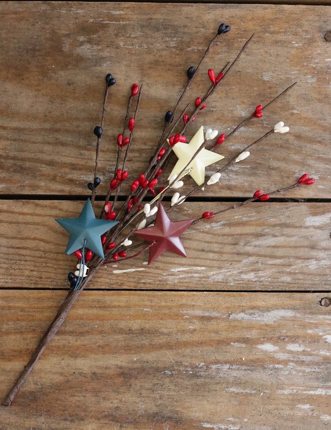 Patriotic Pip Berry & Star Picks (set of 2), Navy Burgundy Ivory Pip ...
