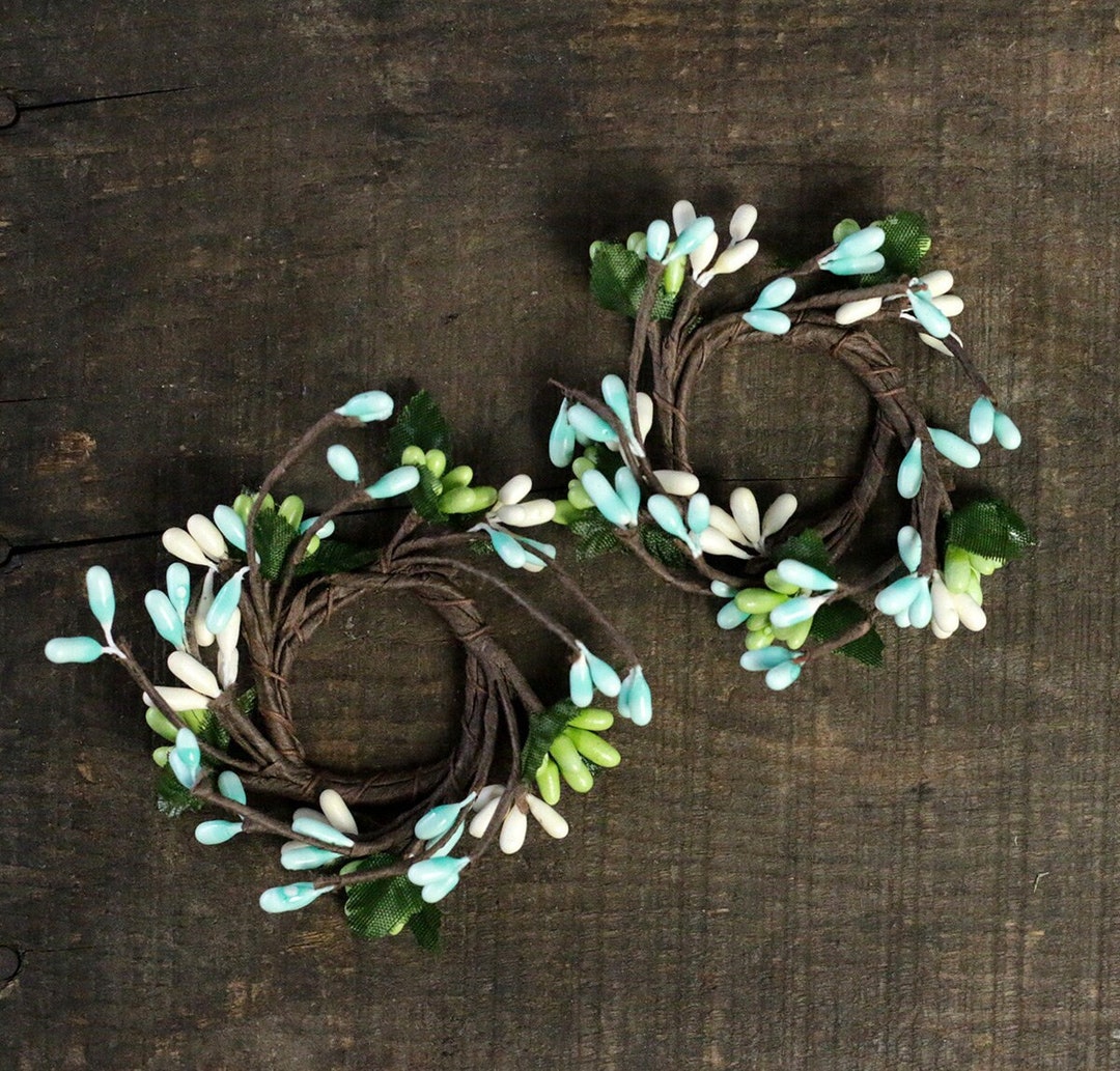 1 Inch Pip Berry Candle Rings set of 4, Mint Teal & Ivory Taper Candle ...