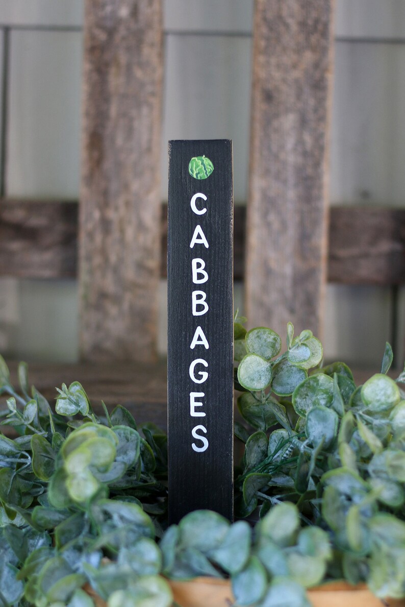 Cabbages Garden Marker, Custom Painted Vegetable Stake, Wooden Veggie ...
