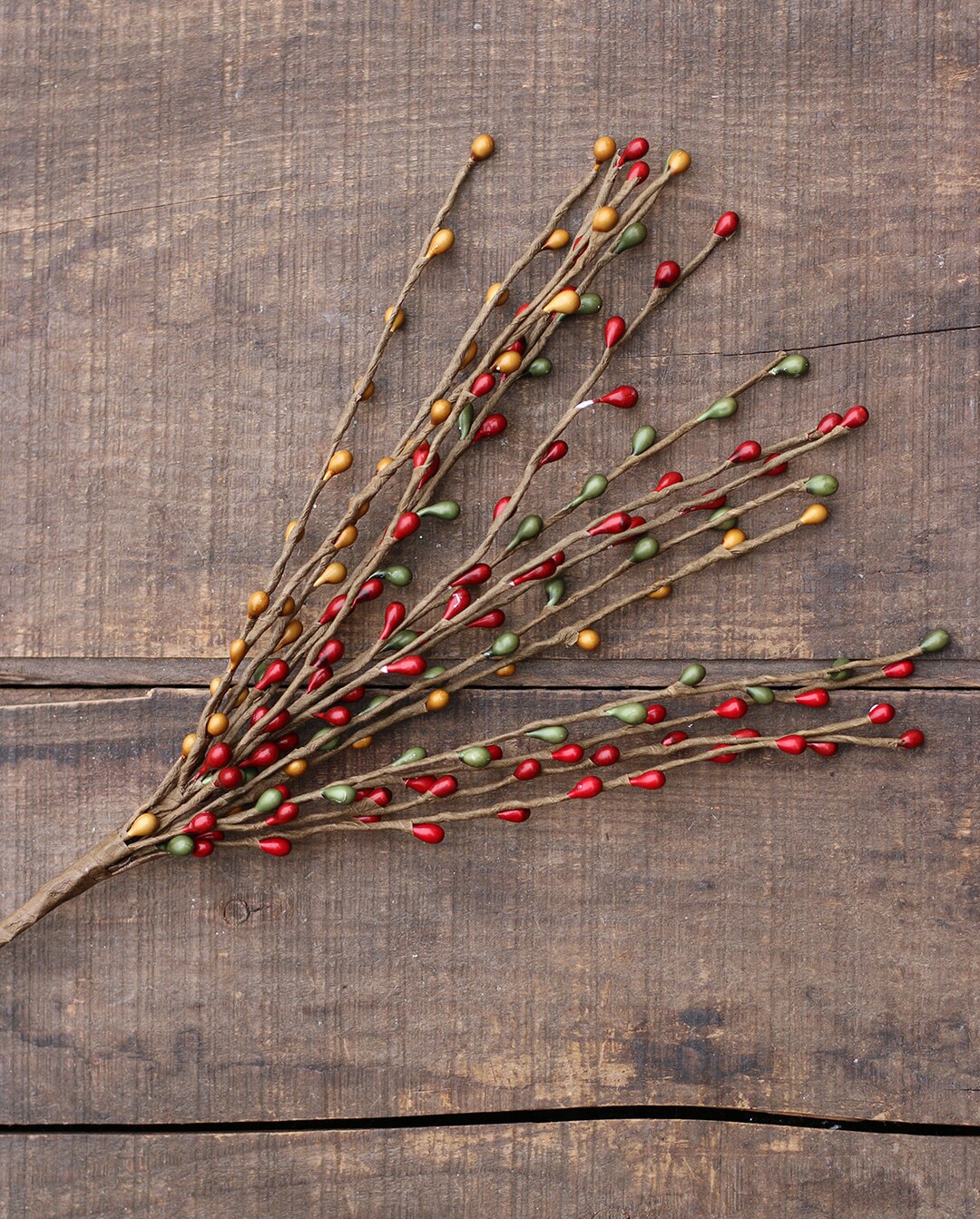 Primitive Berry Floral Pick, Green Tan & Red 18 Inch Berry Spray ...