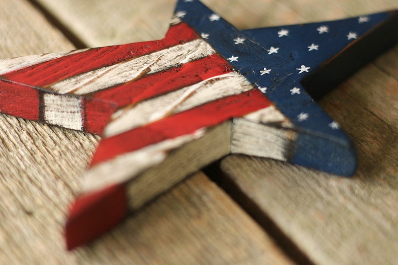 Patriotic Folk Art Star, Primitive Painted Star Sitter, Tiered Tray ...