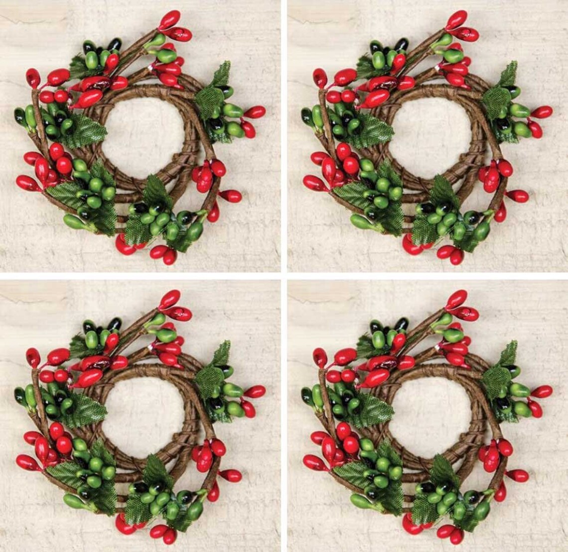1 inch Pip Berry Candle Rings Set of 4 Red & Green Taper | Etsy