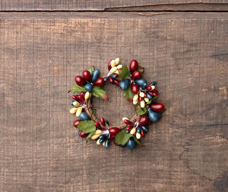 1.5 Inch Candle Rings (set of 2), Burgundy Navy & Cream Mini Wreaths ...