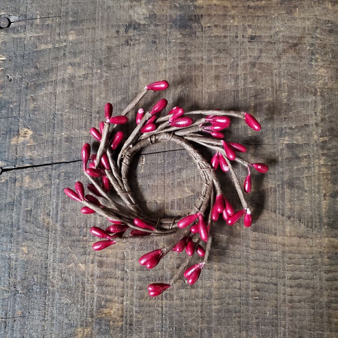 Burgundy Pip Berry Candle Ring, 1.5 Inch Candle Wreath, Primitive ...