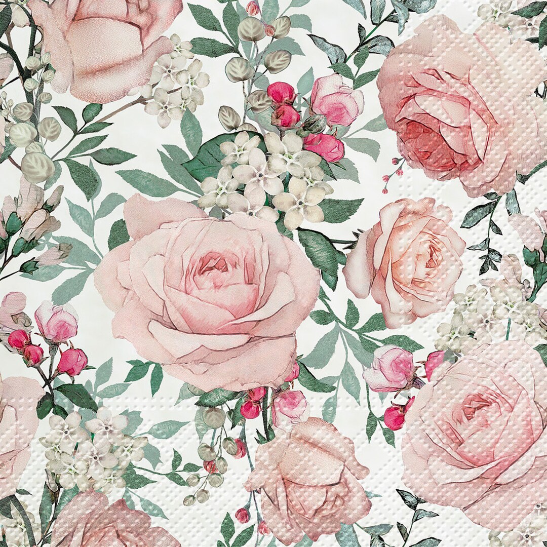Paper Luncheon Napkins, Pink Roses Paper Napkins, Pack of 20, Spring ...