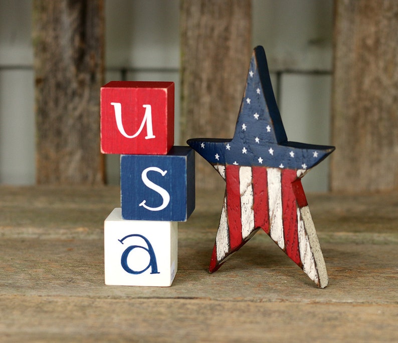 Patriotic Folk Art Star, Primitive Painted Star Sitter, Tiered Tray ...