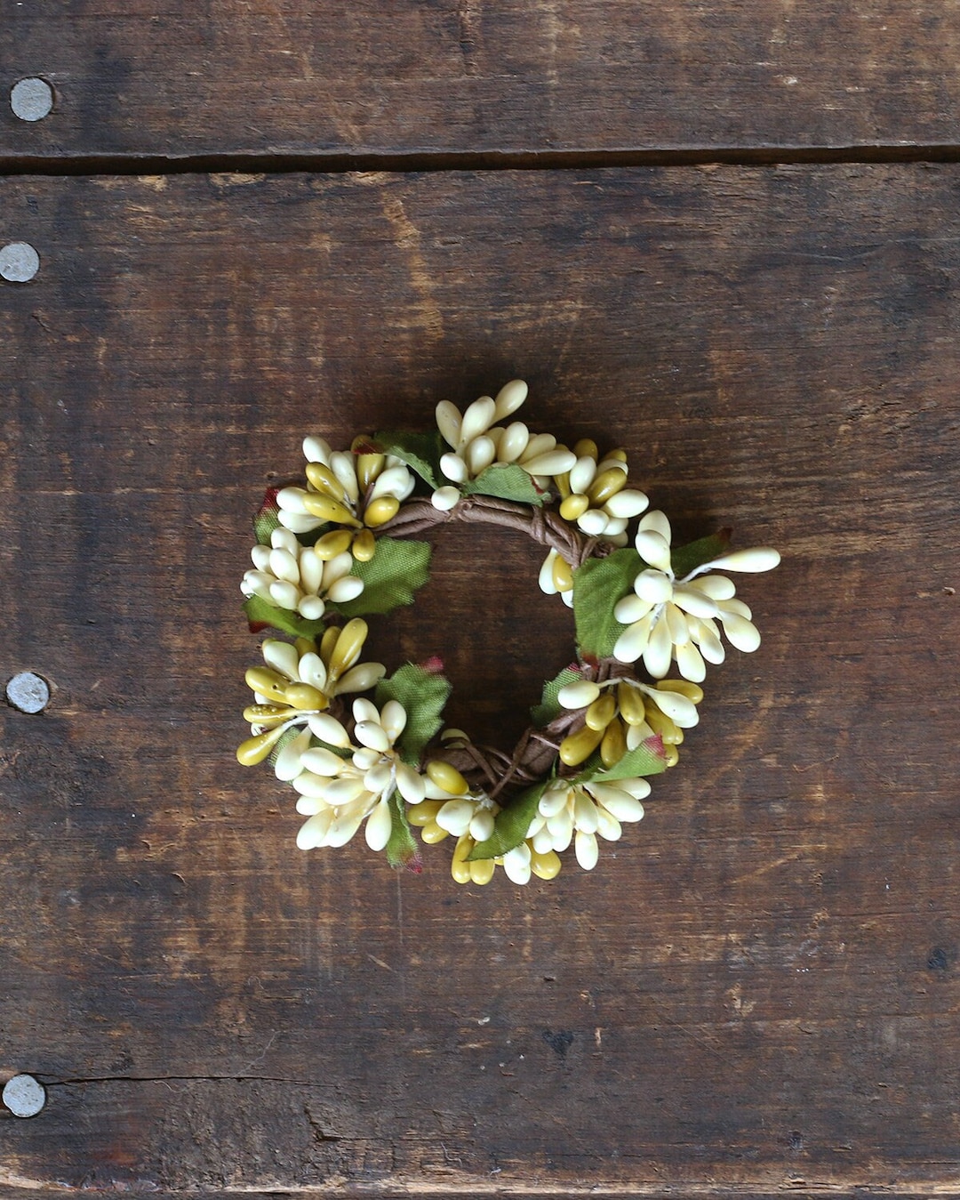 1.5 Inch Candle Ring, Ivory & Pale Green Mini Wreath, Taper or ...