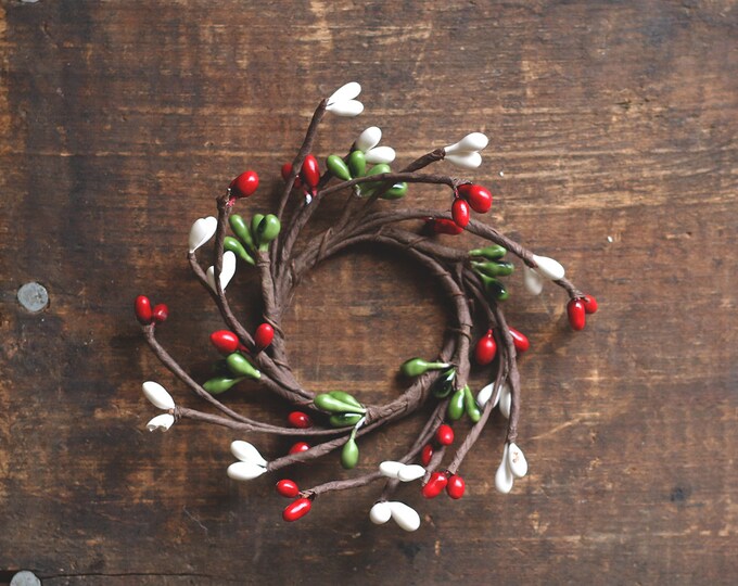 Christmas Pip Berry Mini Candle Rings set of 2, Red Ivory & Green 1.5 ...