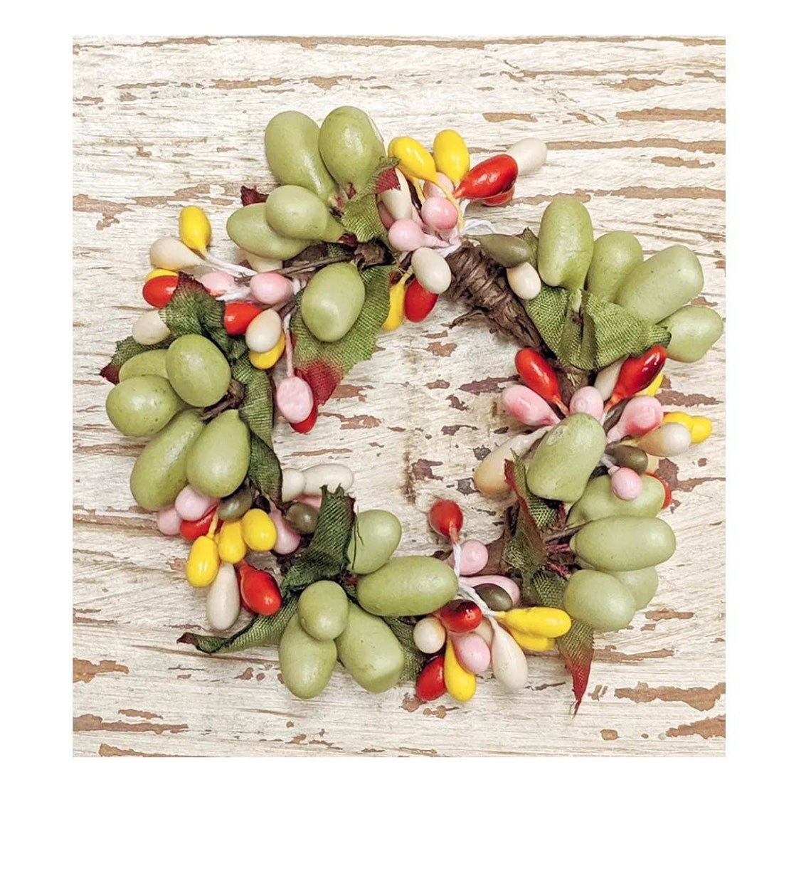 1.5 Inch Candle Rings set of 2 Green & Pink Mini Wreaths - Etsy