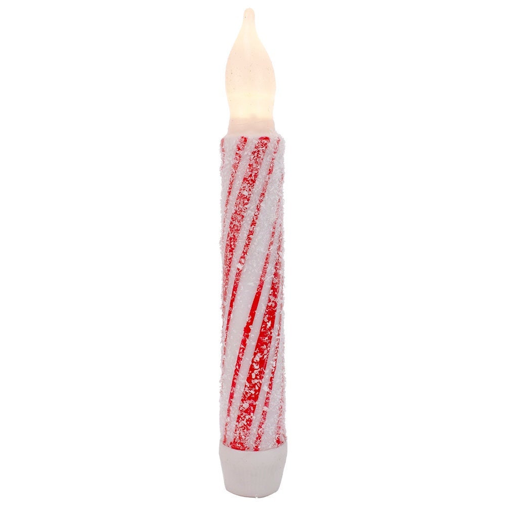 6 Inch Battery Timer Taper Candle Candy Cane Timer Taper - Etsy
