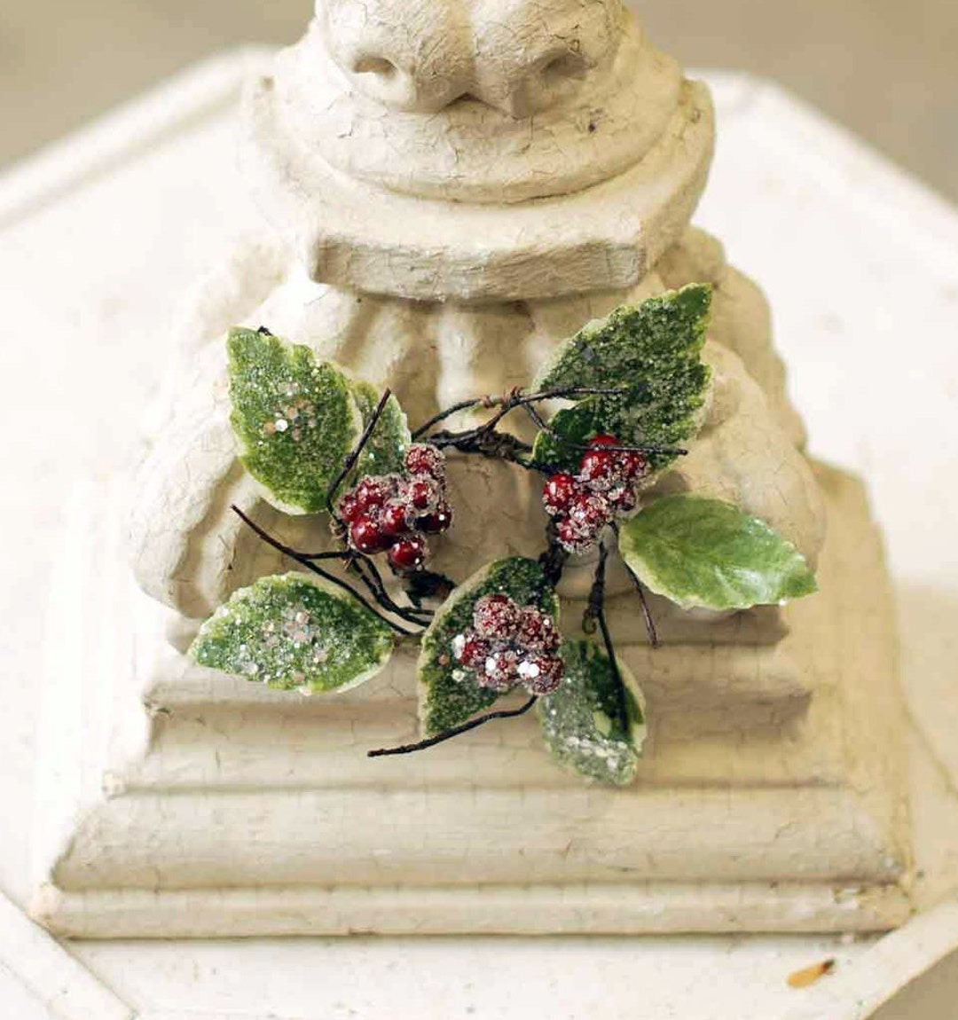 Christmas Taper Candle Rings set of 2, Red Winterberry & Holly 1.5 Inch ...