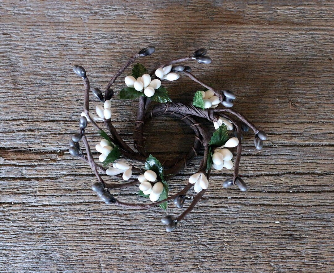 1 Inch Pip Berry Candle Rings set of 4, Gray White & Ivory Taper Candle ...