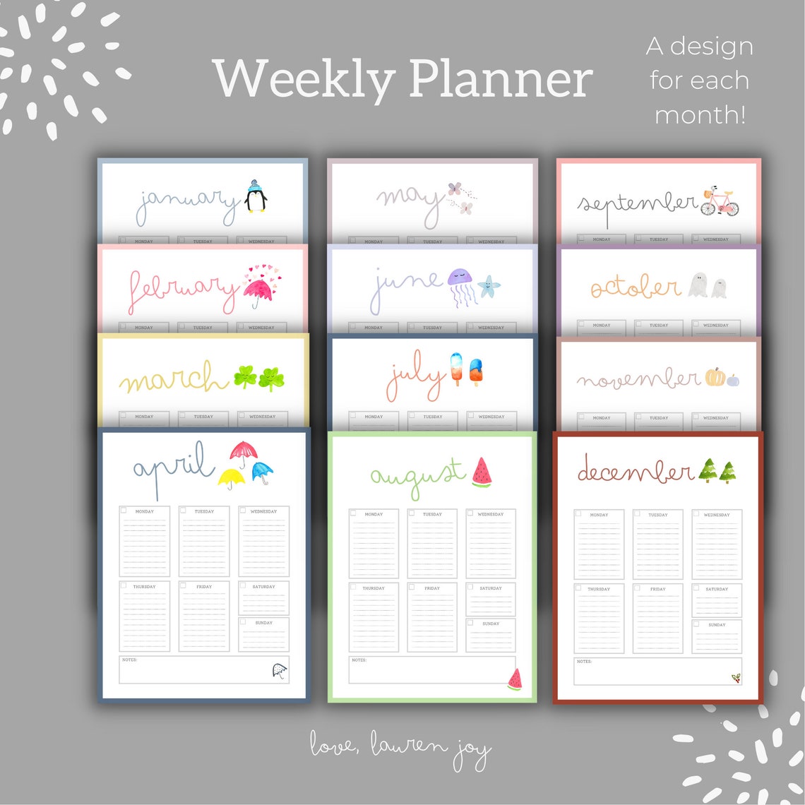 Printable Watercolor Weekly Planner 8.5 X 11 Portrait - Etsy