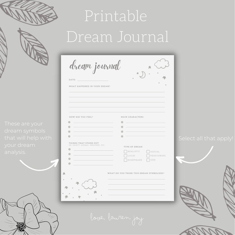 Dream Journal Printable | Dream Tracker Printable | Dream Analysis ...