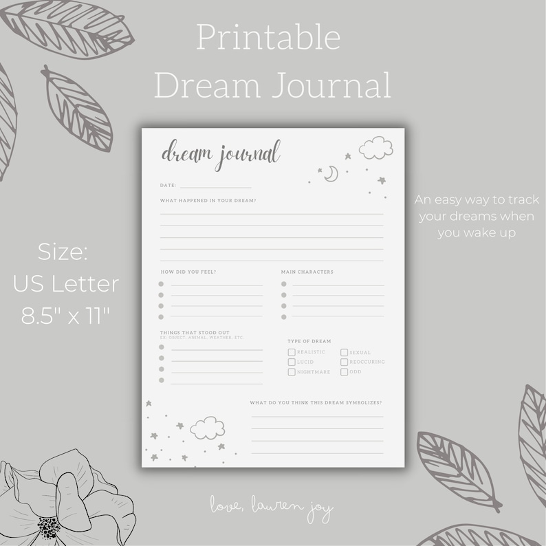 Dream Journal Printable | Dream Tracker Printable | Dream Analysis Printable | 8.5 X 11 PDF - Etsy
