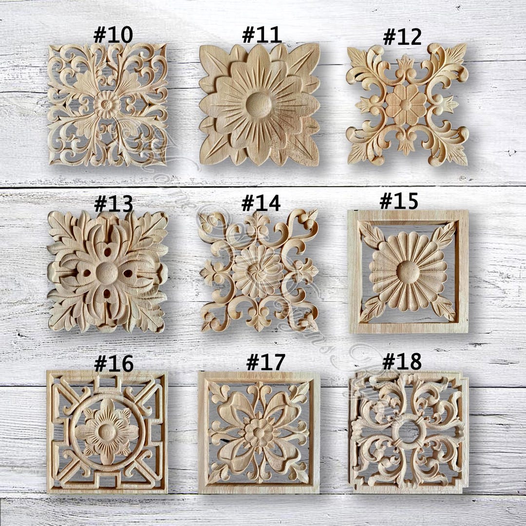 Square Hollow Carving Rosettes Applique Onlay,unpainted Wood Carved ...