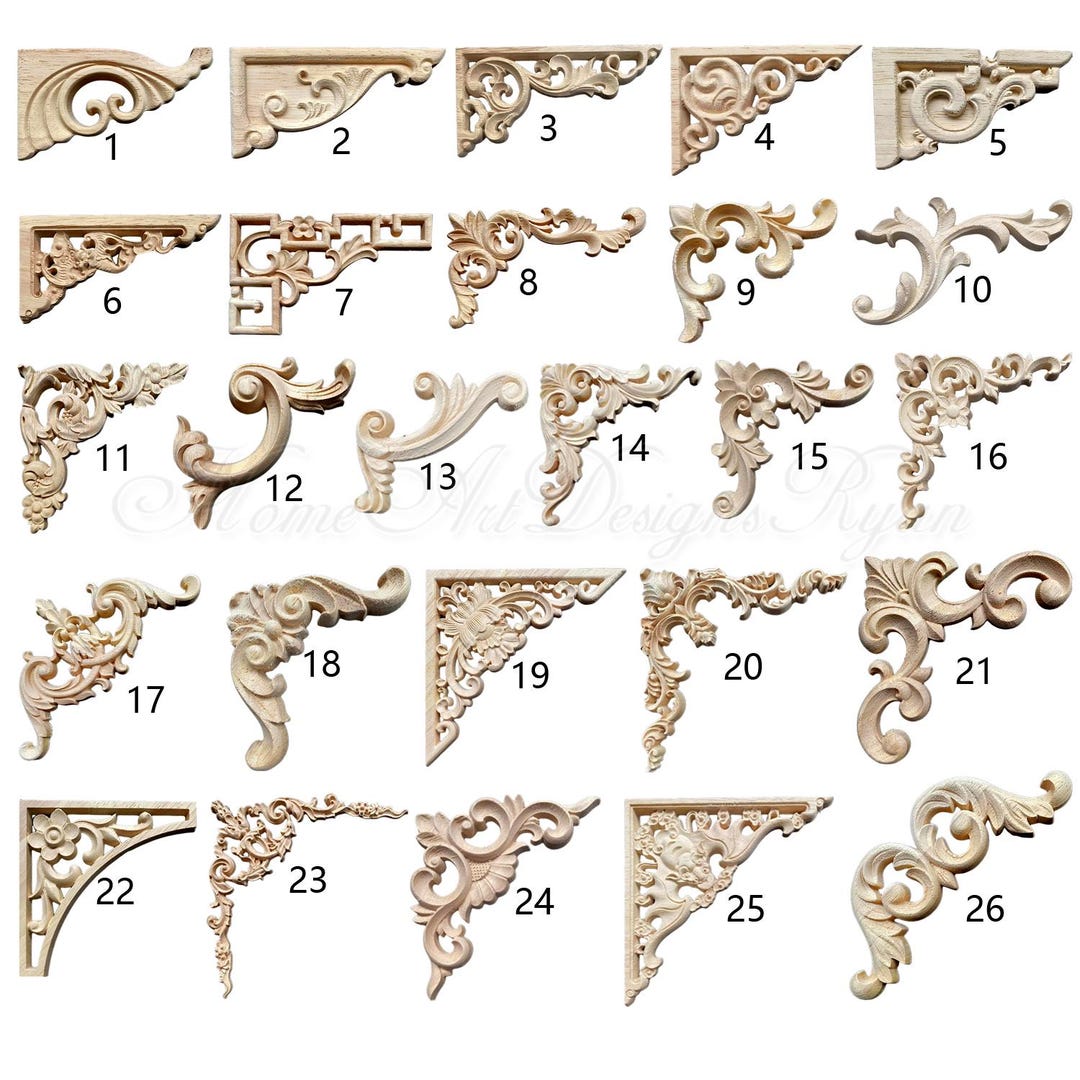 1 Piece Unpainted Wood Carved Corner Applique Onlay,home Wall Corners ...