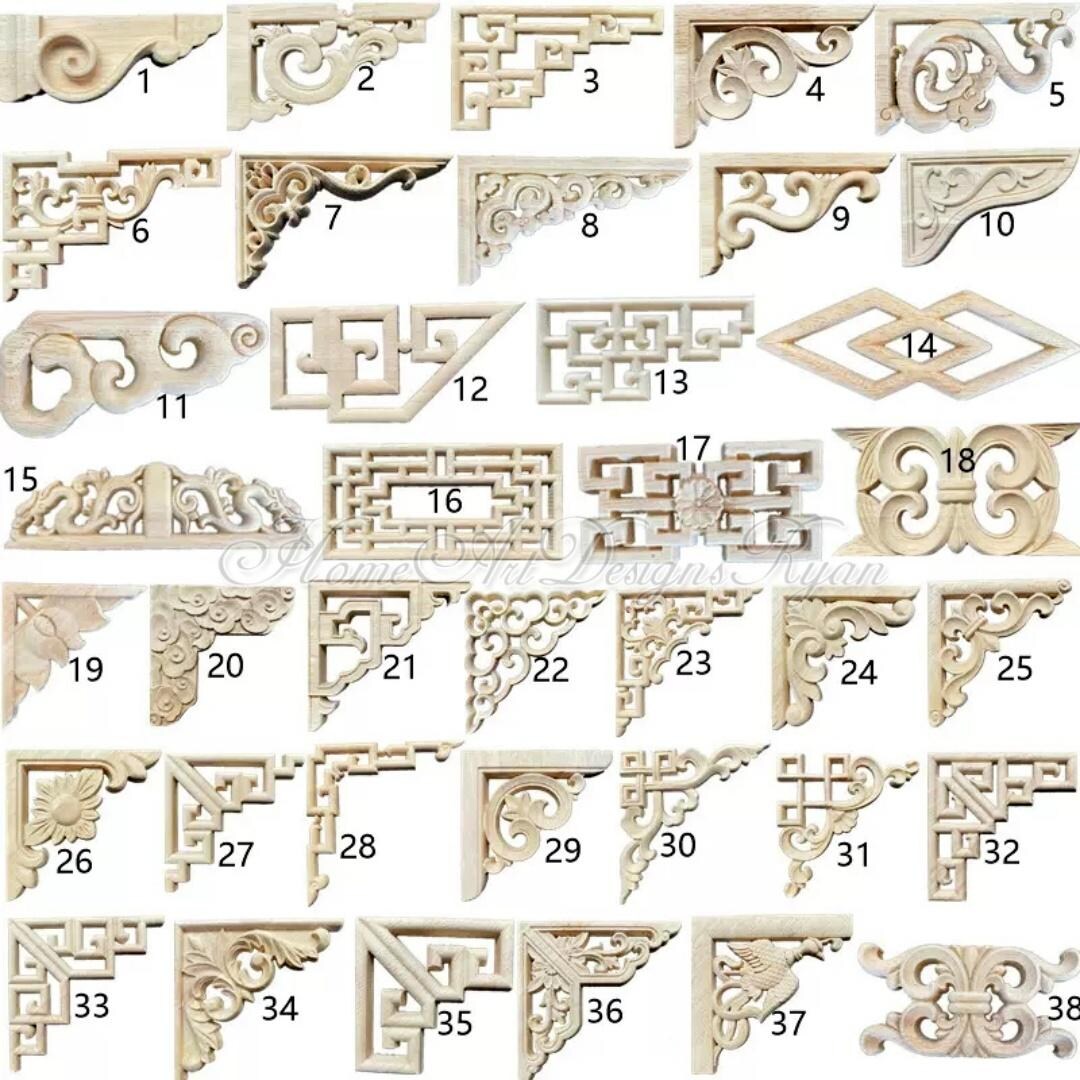 1 Piece Unpainted Wood Carved Corner Applique Onlay, Home Wall Corners ...