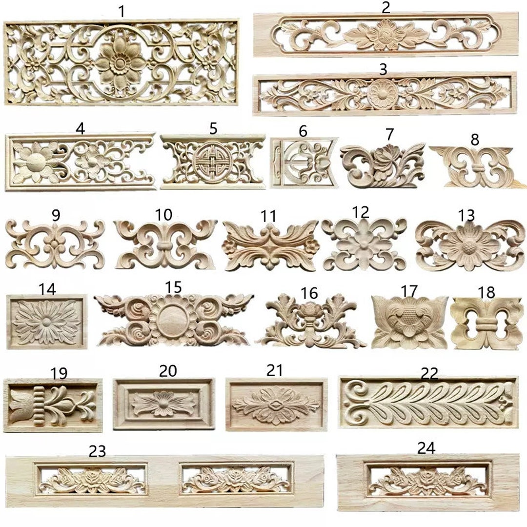 1 Piece Unpainted Wood Carved Applique Onlay, Home Wall Embellishments ...