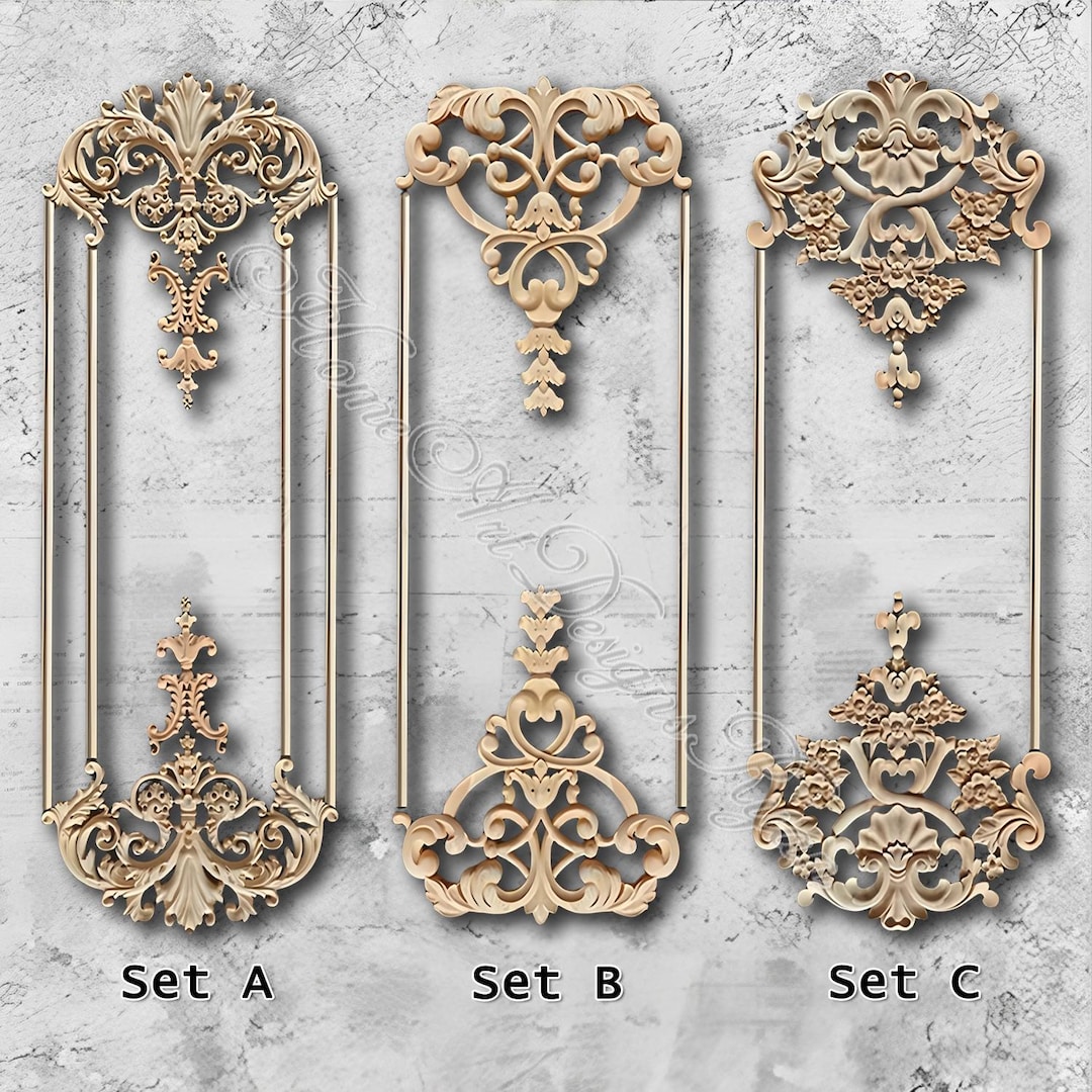 Unpainted Wood Carved Wall Paneling,wainscoted Applique Onlay,panelling ...