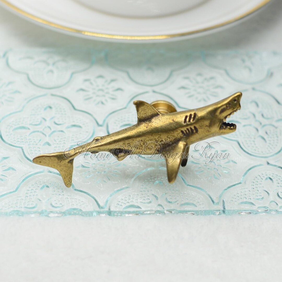 Brass Shark Knobs Solid Brass Pulls Knobs Cabinet Decoration Handles Pull Knobs Antique Bronze ...